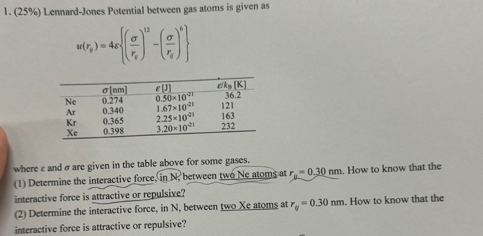 Solved Lennard-Jones Potential between gas atoms is given as | Chegg.com