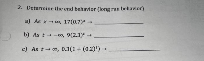 Solved 2. Determine the end behavior (long run behavior) a) | Chegg.com