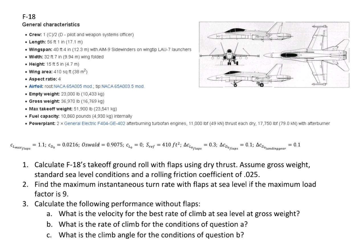 Solved F-18 General characteristics - Crew: 1(C)/2 (D - | Chegg.com