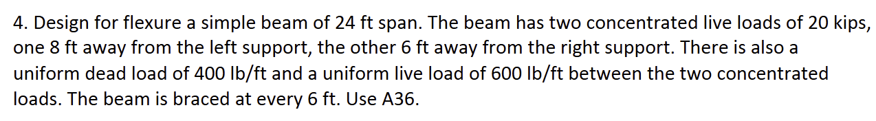 Solved 4. ﻿Design for flexure a simple beam of 24 ﻿ft span. | Chegg.com