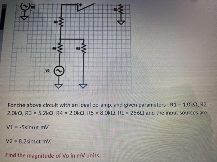 Solved ww R2 w RI OA1 Vo VI 오 1 m w R4 RS V2 For the above | Chegg.com