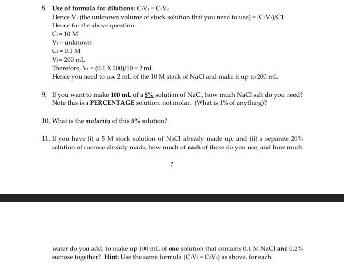 8. Use of formula for dilutions: \\( \\mathrm{C}_{1} | Chegg.com