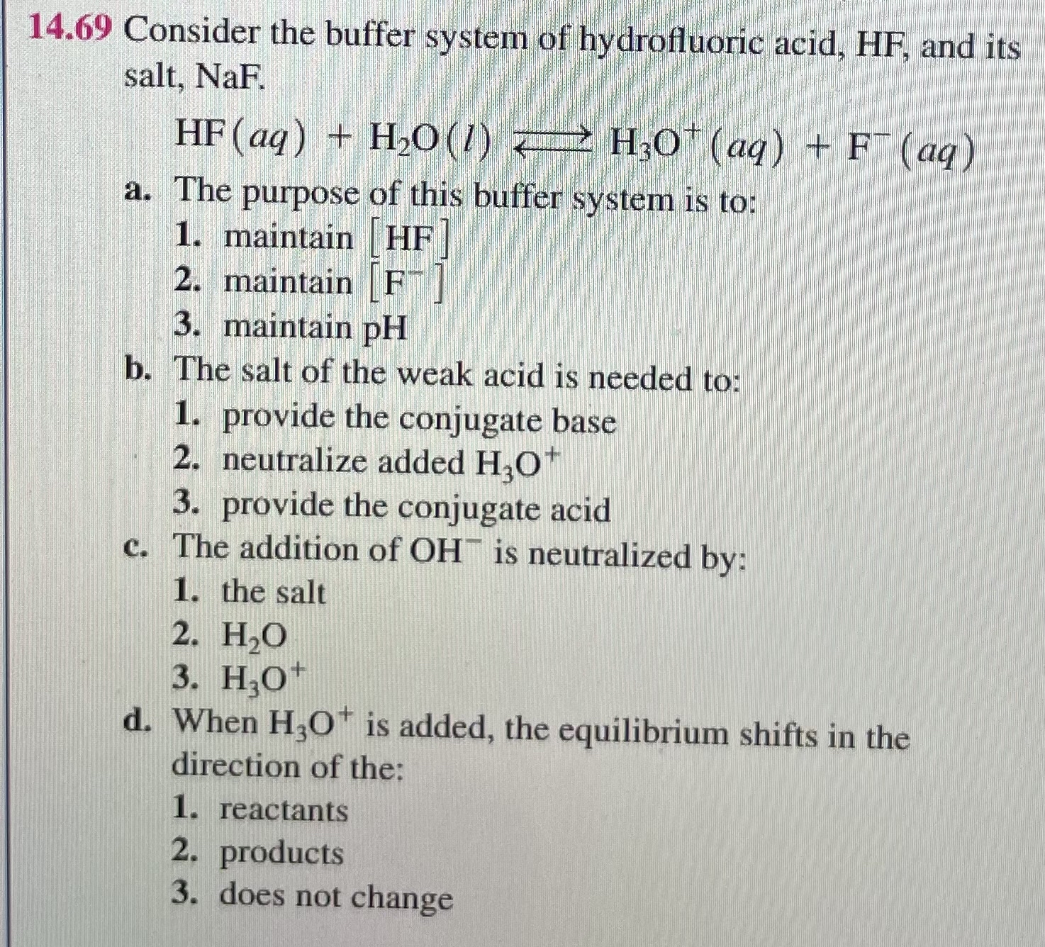 Solved 14.69 ﻿Consider the buffer system of hydrofluoric | Chegg.com