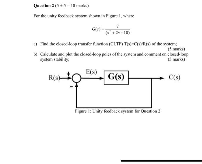 Solved Question 2 (5 + 5 = 10 marks) For the unity feedback | Chegg.com