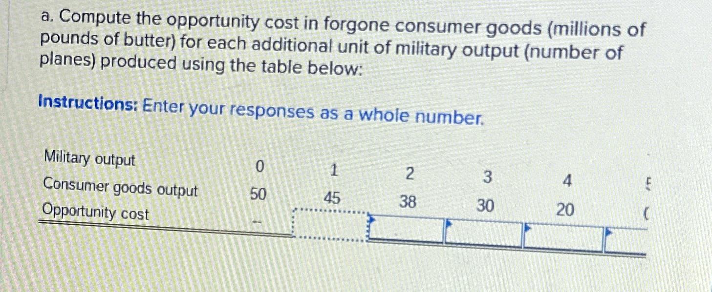 Solved a. ﻿Compute the opportunity cost in forgone consumer | Chegg.com