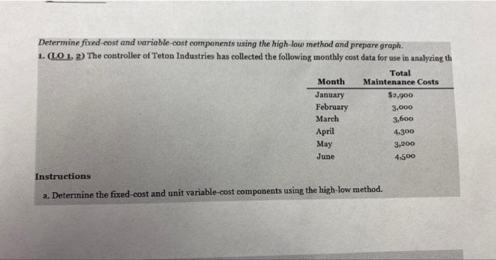 Determine variable-and fixed-cost components using | Chegg.com