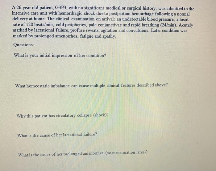 Solved A 26 year old patient, G3P3, with no significant | Chegg.com