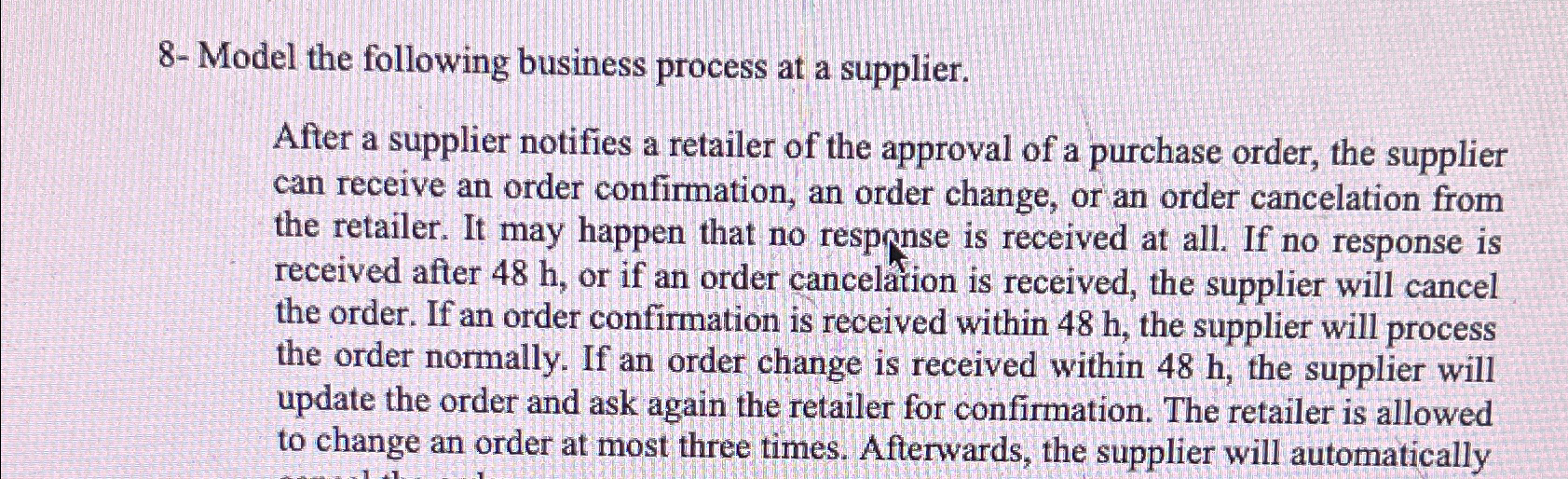 Solved 8- ﻿Model the following business process at a | Chegg.com