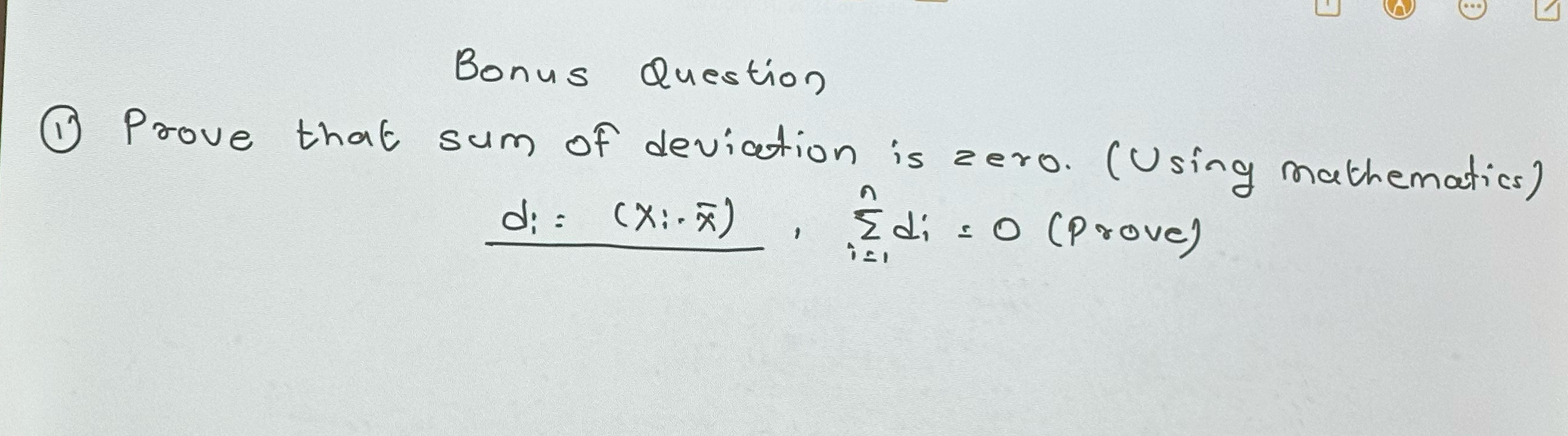 Solved Bonus Question(1) ﻿Prove that sum of deviation is | Chegg.com