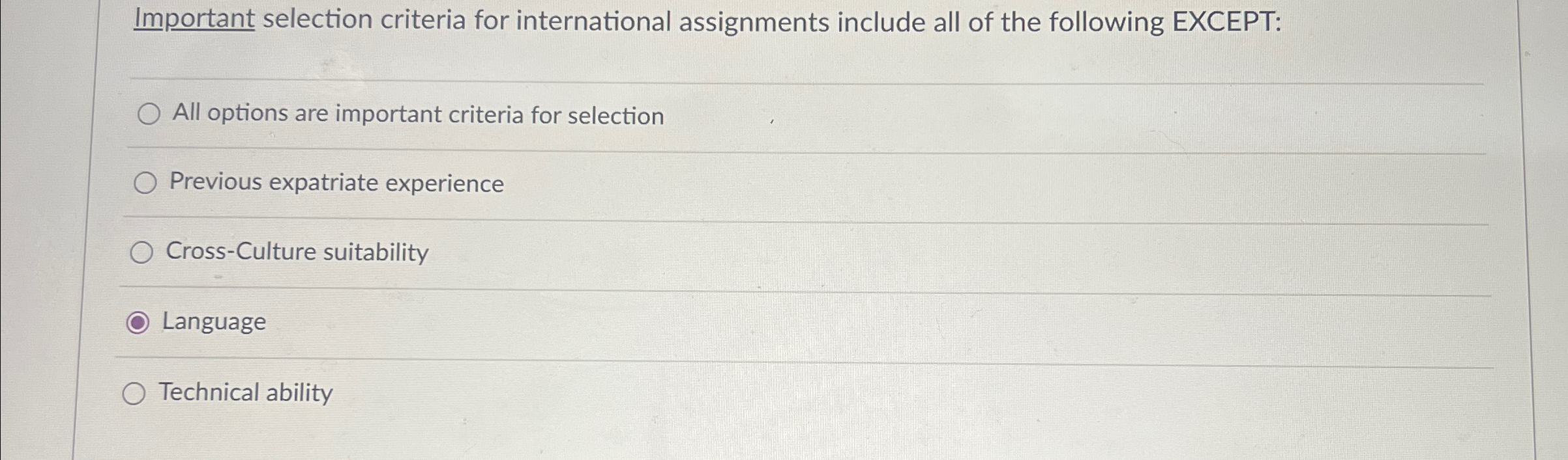 Solved Important selection criteria for international | Chegg.com