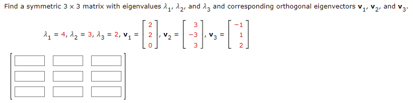 Solved Find a symmetric 3×3 ﻿matrix with eigenvalues λ1'λ2' | Chegg.com