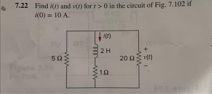 Solved 7.22 Find i(t) and v(t) for t>0 in the circuit of | Chegg.com