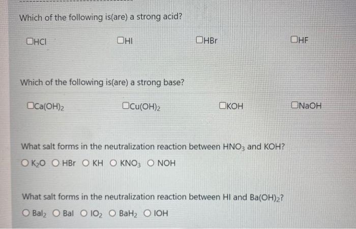 Solved Which of the following is(are) a strong base? | Chegg.com