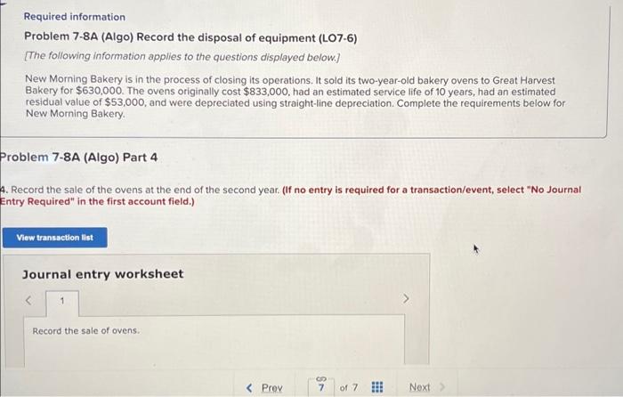 Solved Required information Problem 7-8A (Algo) Record the | Chegg.com