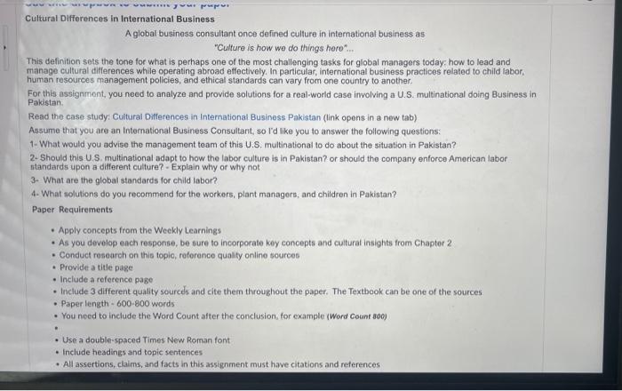 Cultural Differences in International Business A | Chegg.com