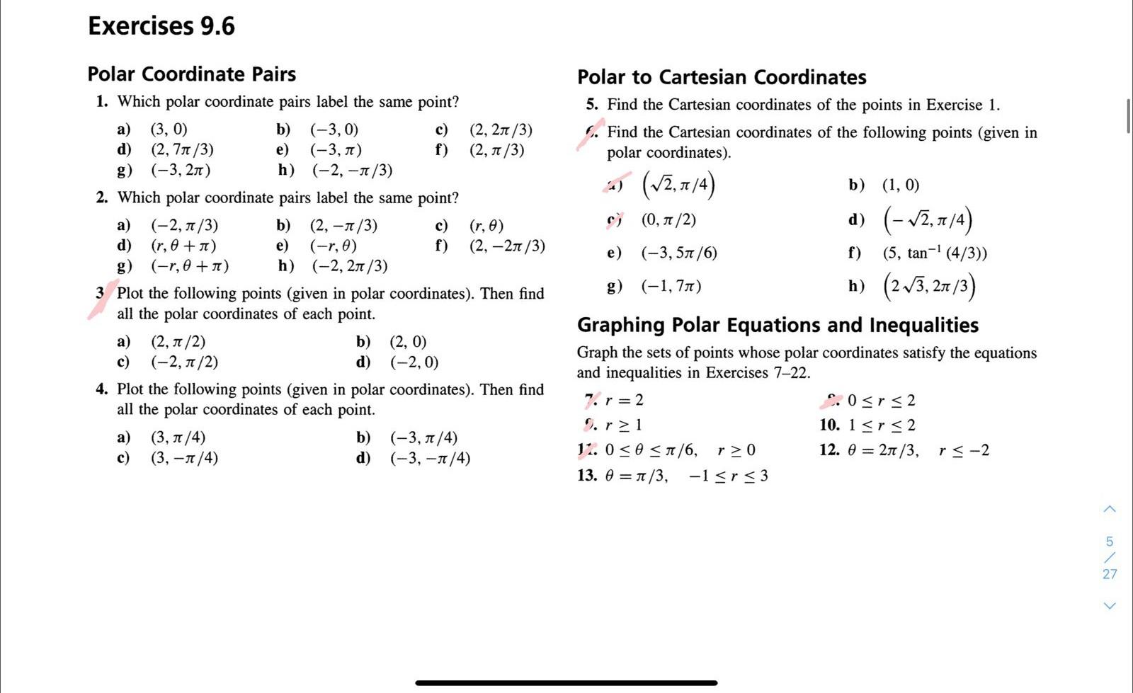Solved Exercises 9.6 Polar Coordinate Pairs Polar to | Chegg.com