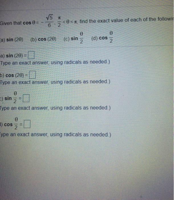 Solved √5 Given that cos O=