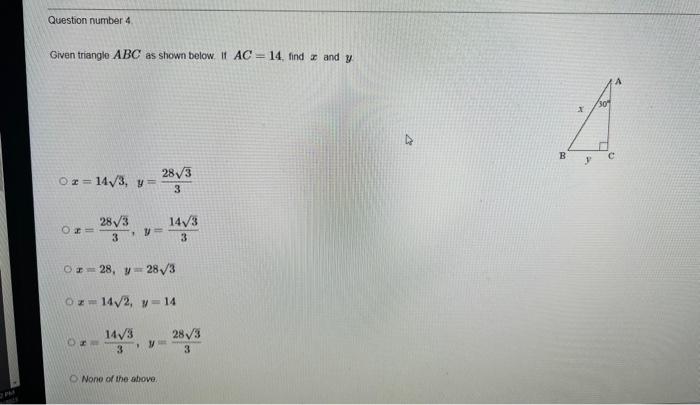 Solved Given triangle ABC as shown below. If AC=14, find x | Chegg.com