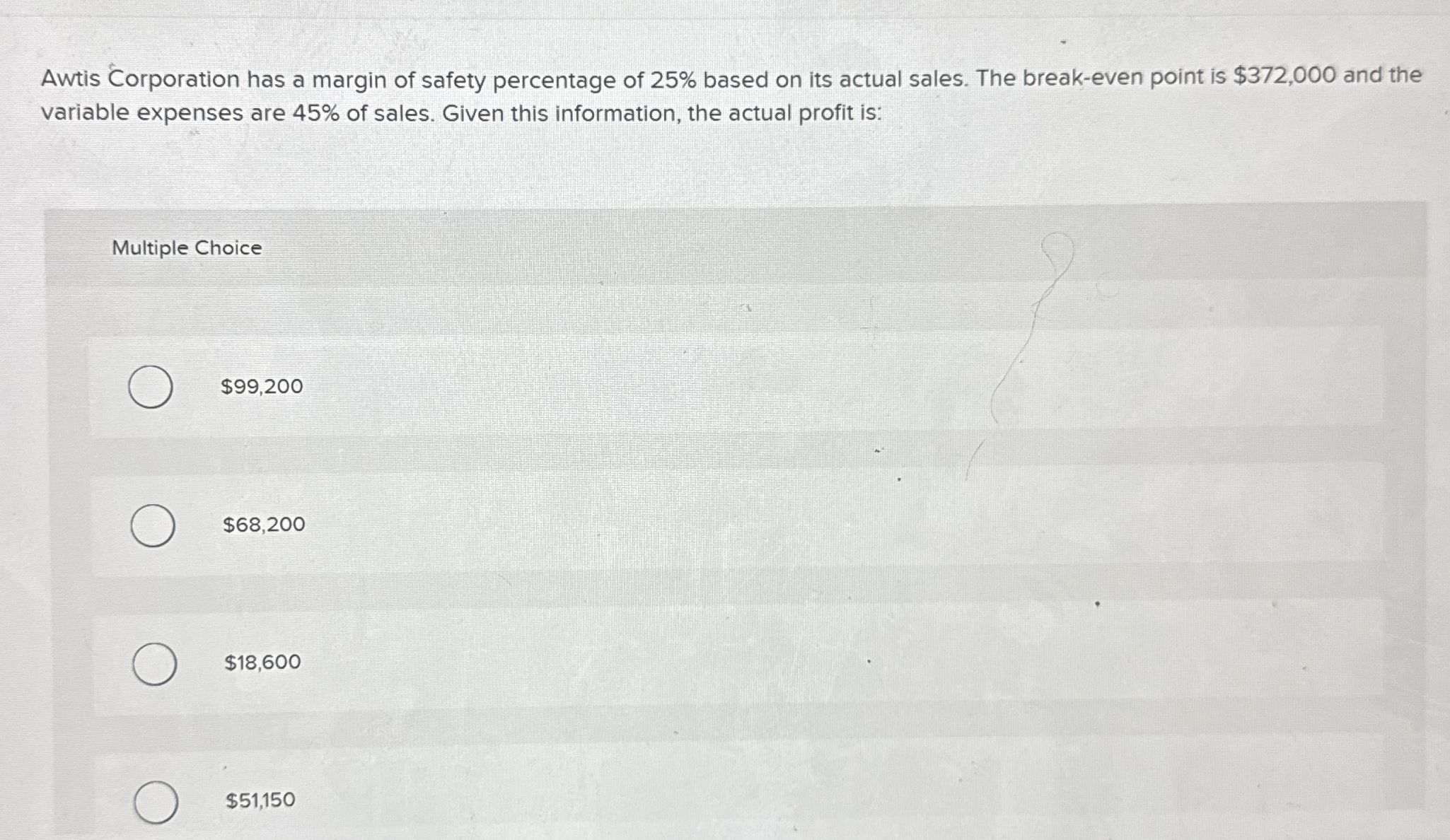 Solved Awtis Corporation has a margin of safety percentage | Chegg.com