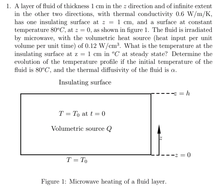Solved 1. A layer of fluid of thickness 1 cm in the z | Chegg.com