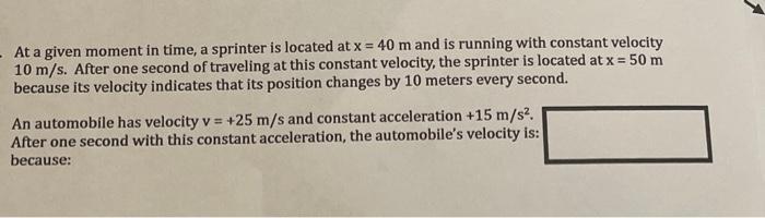 Solved At a given moment in time, a sprinter is located at | Chegg.com