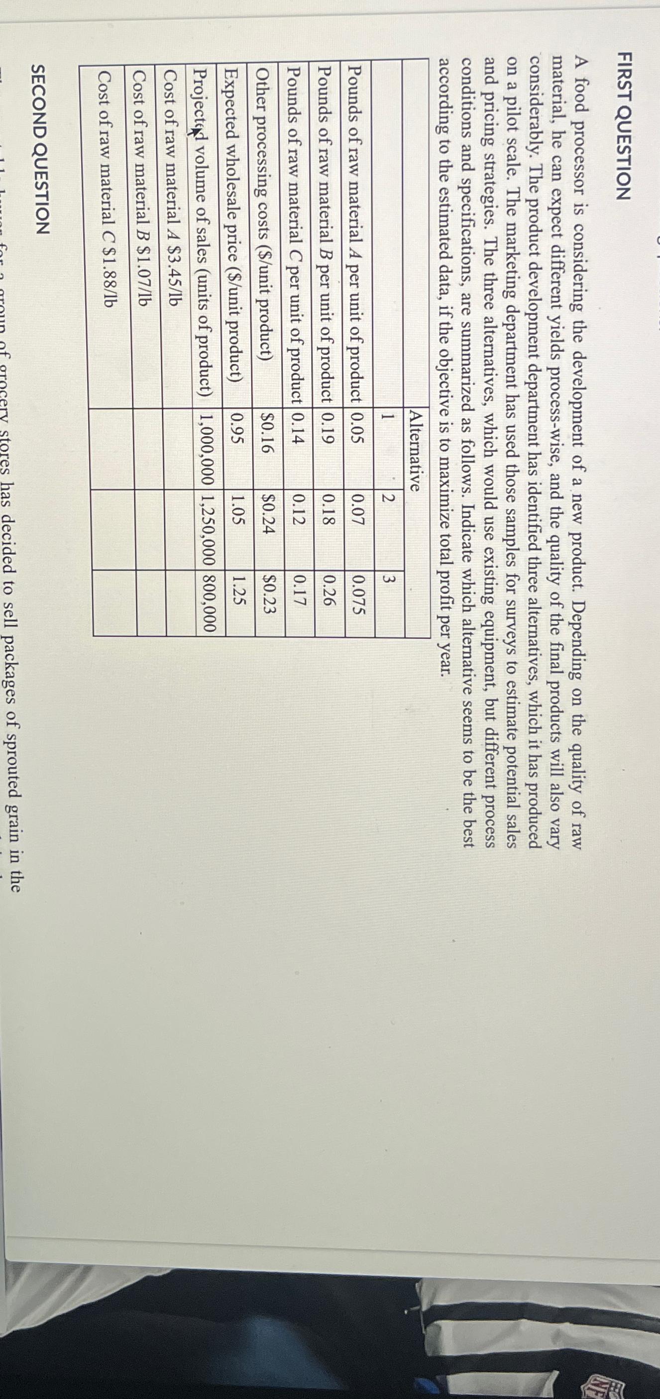 Solved FIRST QUESTIONA food processor is considering the | Chegg.com