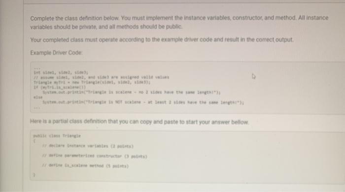 Solved Complete the class definition below. You must | Chegg.com