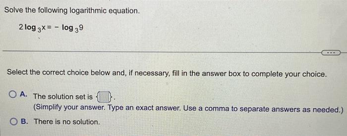 Solved Solve the following logarithmic equation. | Chegg.com
