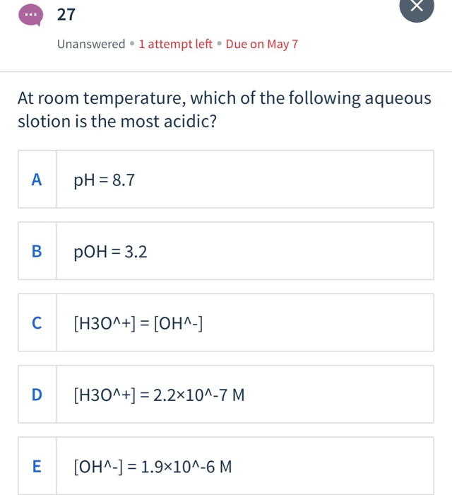 Solved 27 Unanswered .1 attempt left. Due on May 7 At room | Chegg.com