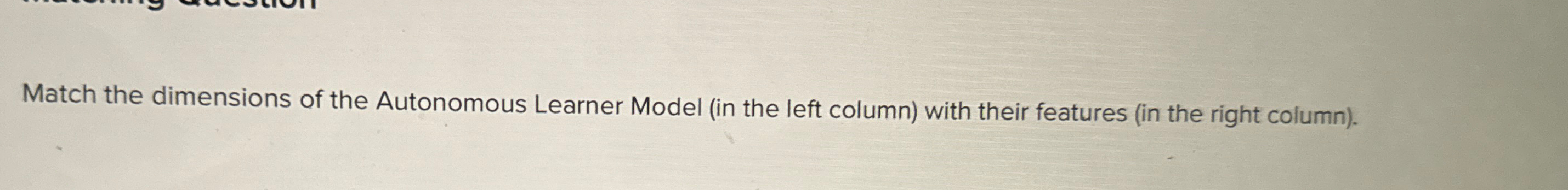 Solved Match the dimensions of the Autonomous Learner Model | Chegg.com