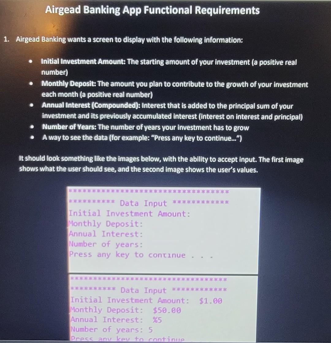 Solved You are asked to collaborate with Airgead Banking, | Chegg.com