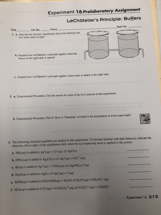 Solved Experiment 16 Prelaboratory Assignment LeChâtelier's | Chegg.com