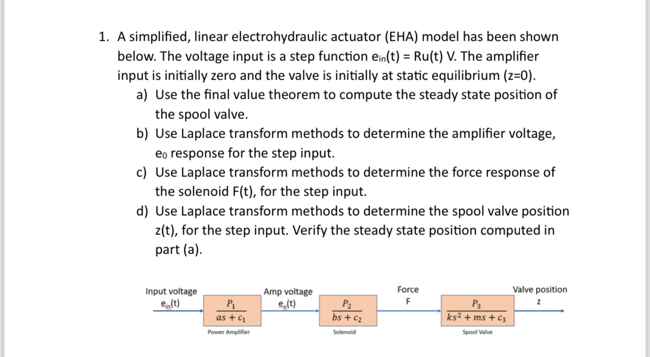 A simplified, linear electrohydraulic actuator (EHA) | Chegg.com