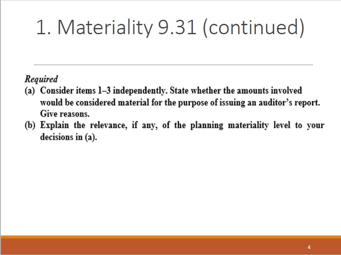 Solved 1. Materiality 9.31 You are nearing completion of the | Chegg.com