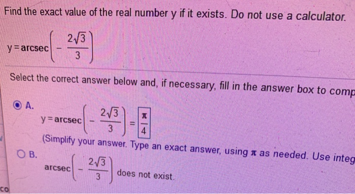Solved Find the exact value of the real number y if it | Chegg.com