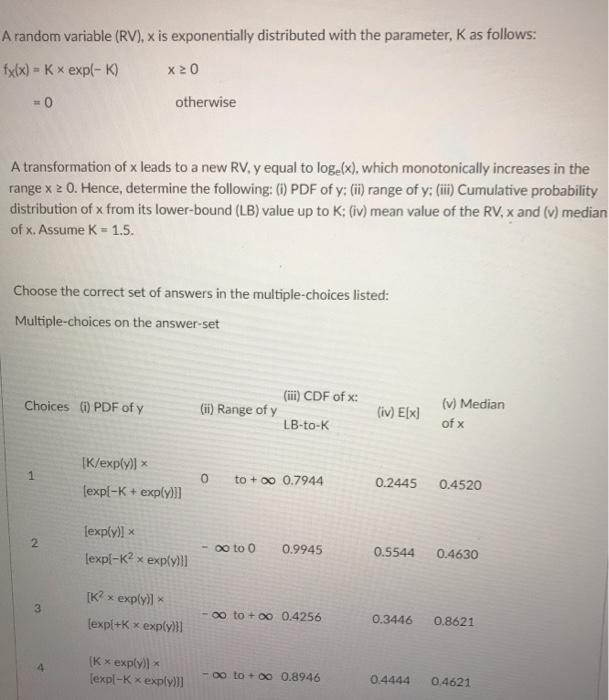 Solved A random variable (RV), x is exponentially | Chegg.com