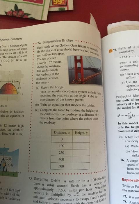 Analytic Geometry from a borizontal pipe falling | Chegg.com