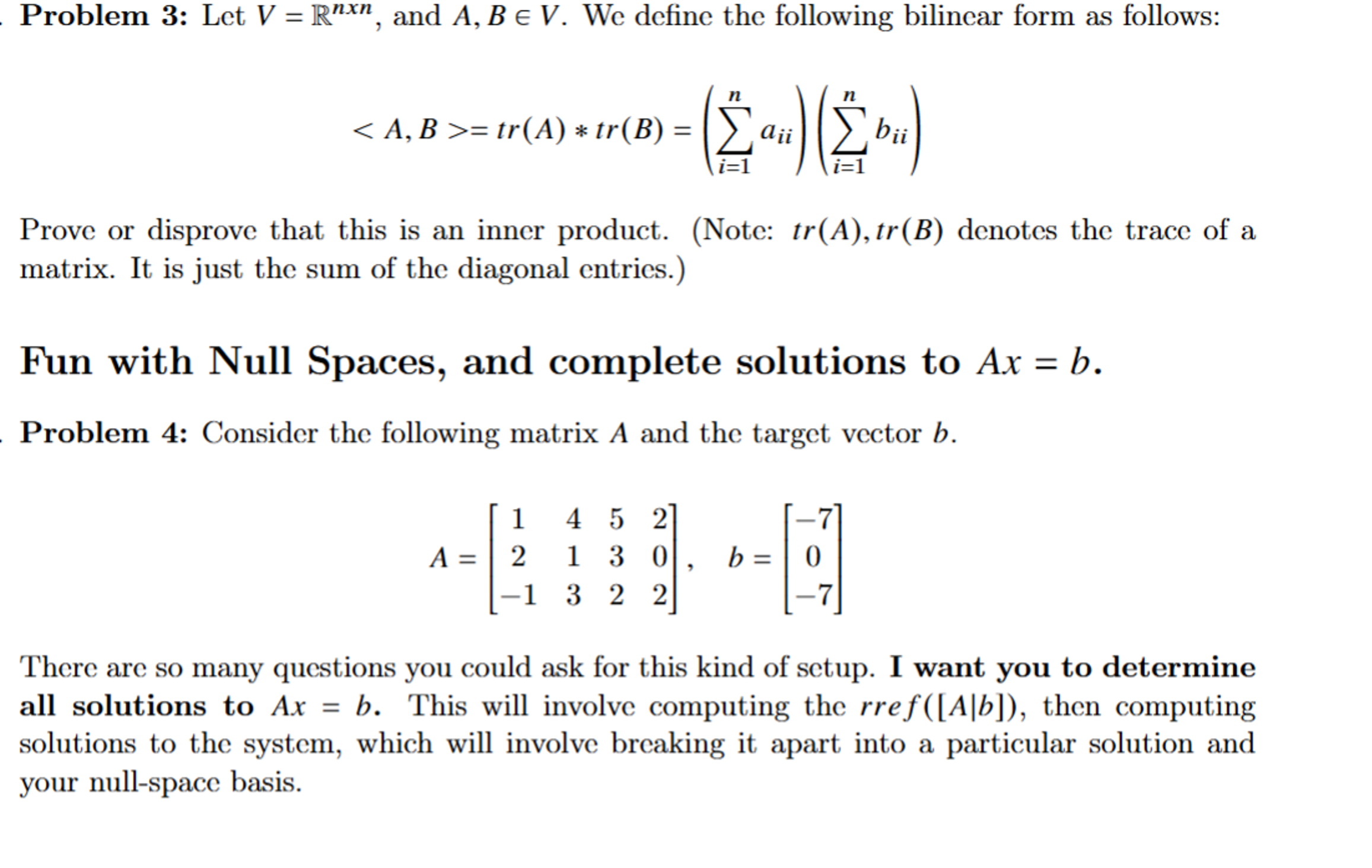Solved Let V=Rnxn, ﻿and A,BinV. We define the following | Chegg.com