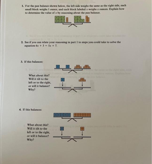 Solved 1. For the pan balance shown below, the left side | Chegg.com