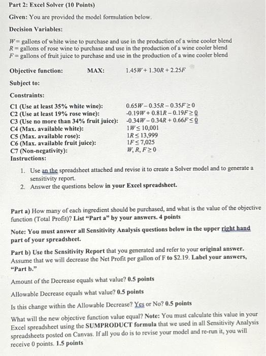 Variable Cells ConstraintsDecision Variables Total | Chegg.com
