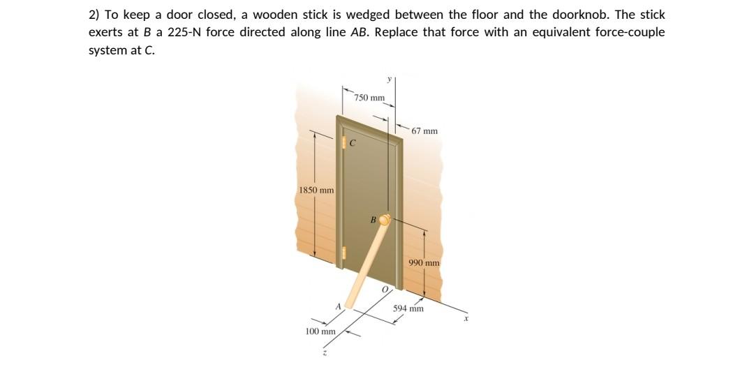 Solved 2) To keep a door closed, a wooden stick is wedged | Chegg.com