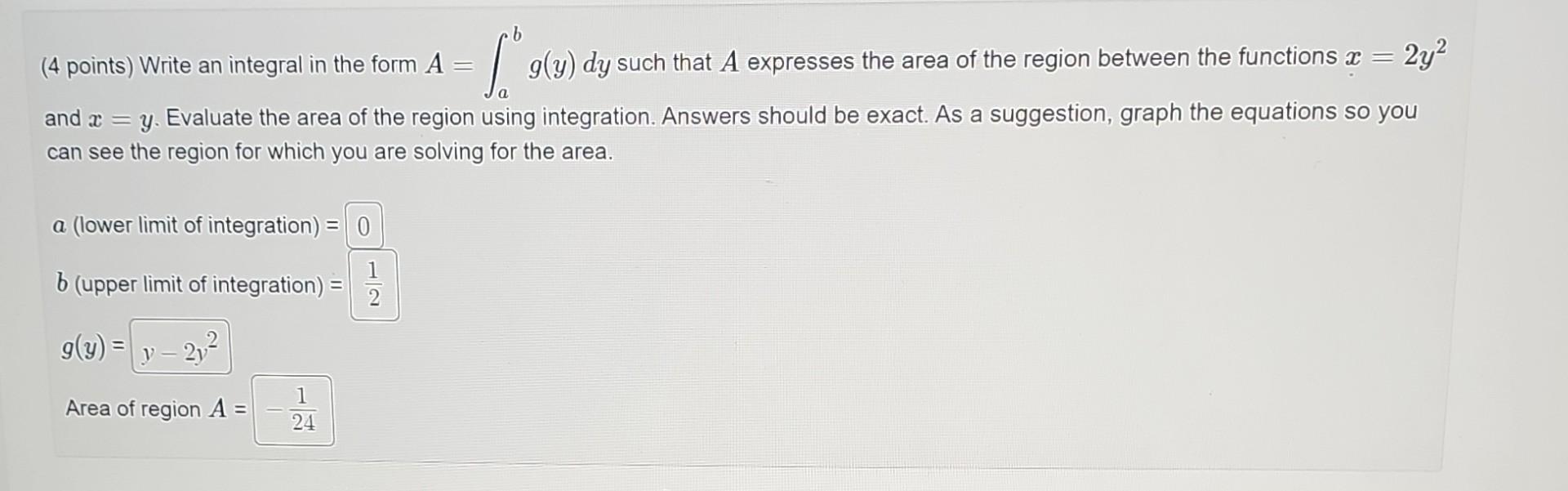 Solved (4 points) Write an integral in the form A = and x = | Chegg.com