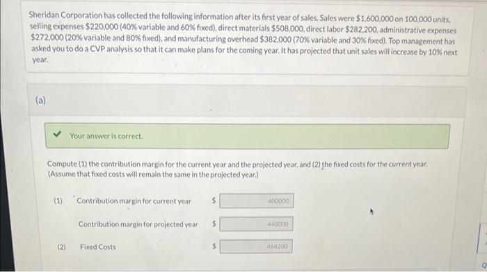 Solved Sheridan Corporation has collected the following | Chegg.com