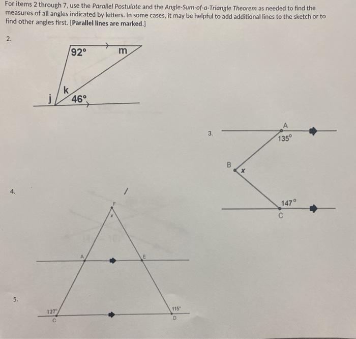 Solved For items 2 through 7, use the Parallel Postulate and | Chegg.com