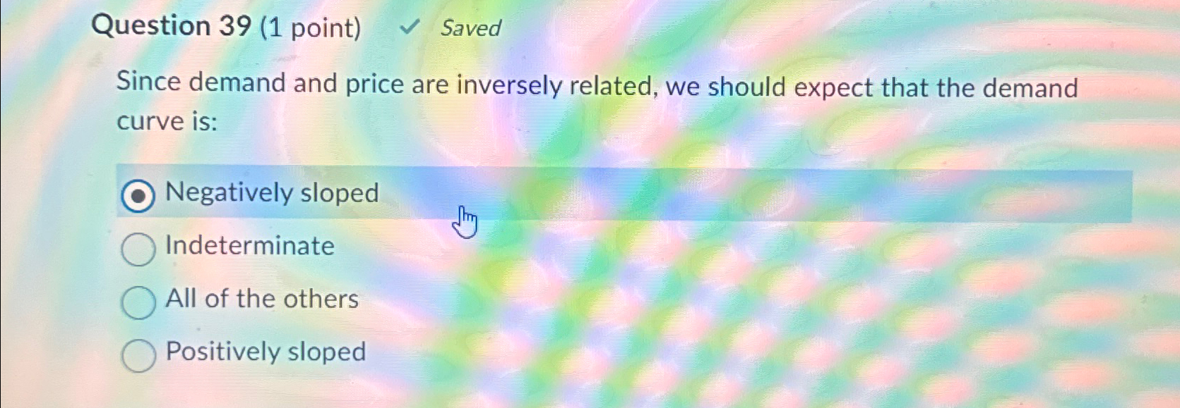 Solved Question 39 (1 ﻿point) ﻿SavedSince demand and price | Chegg.com