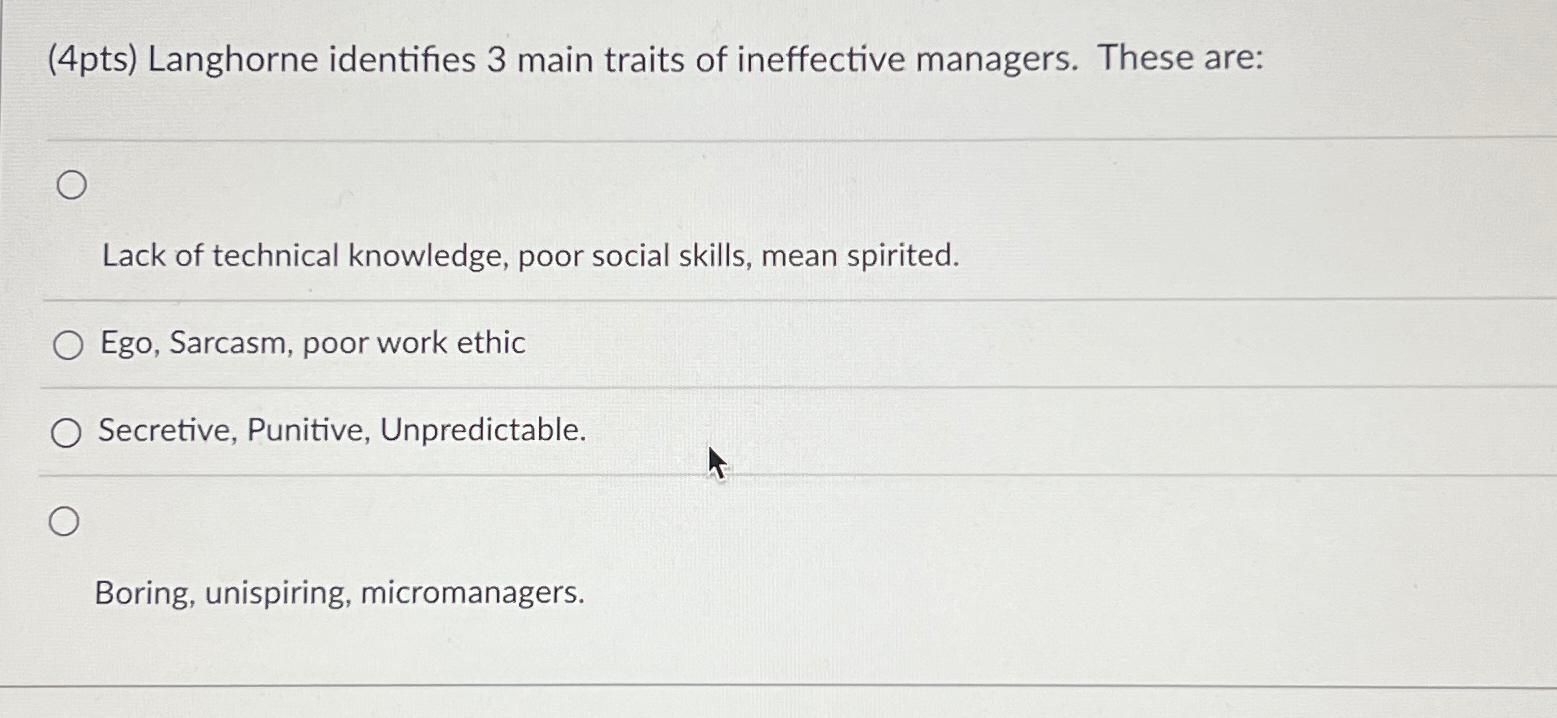 Solved (4pts) ﻿Langhorne identifies 3 ﻿main traits of | Chegg.com