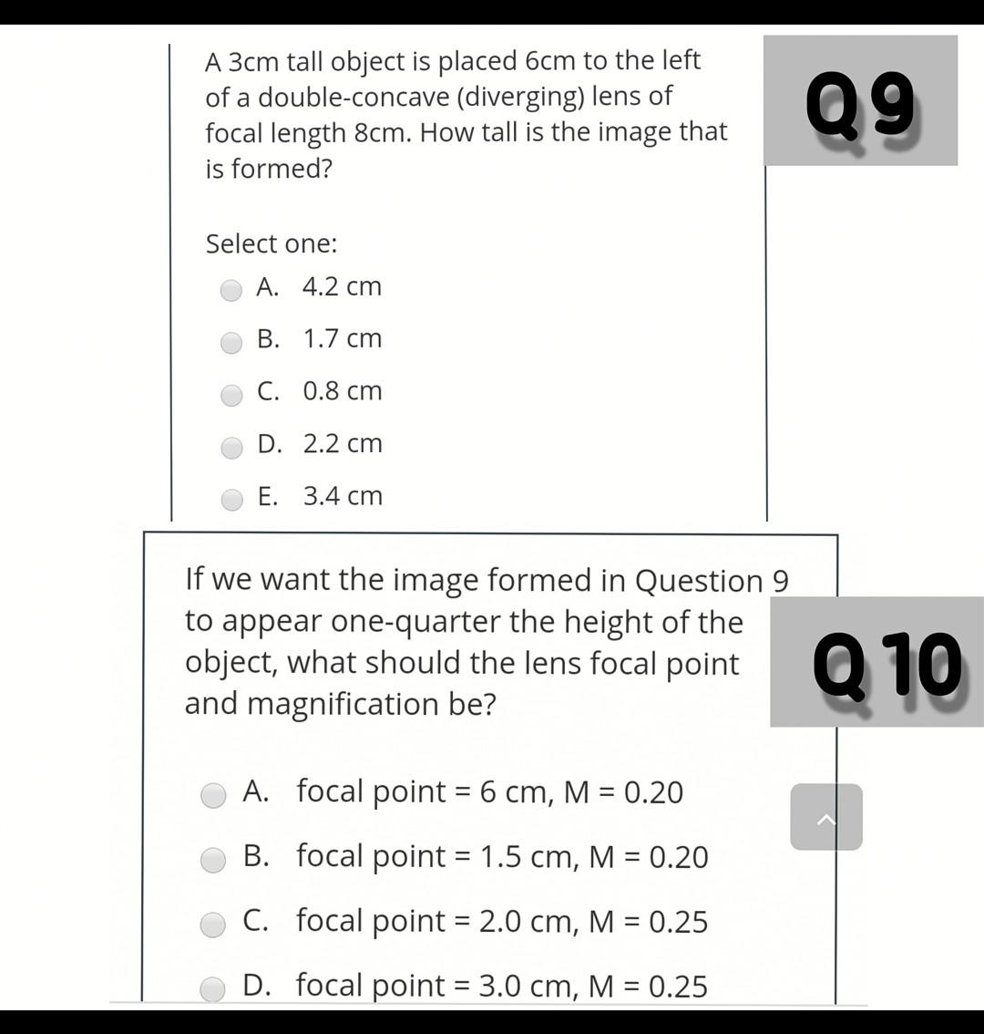 Solved A 3cm tall object is placed 6cm to the left of a | Chegg.com