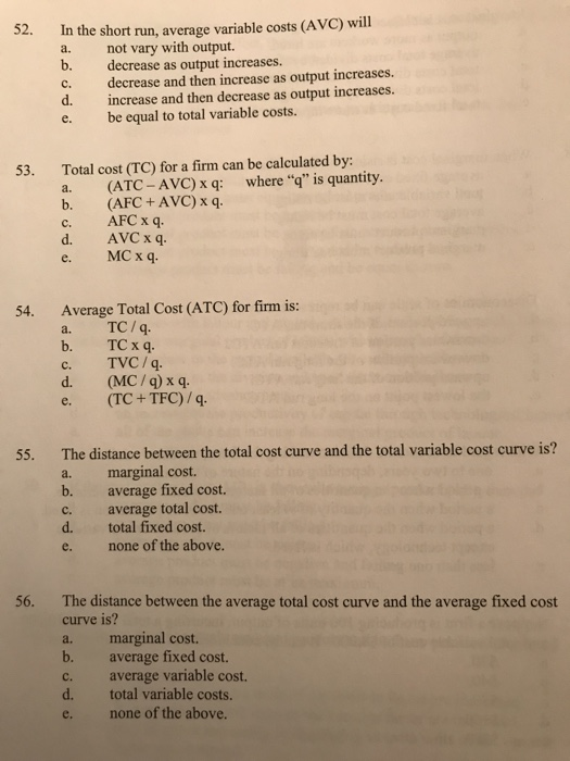 Solved In the short run, average variable costs (AVC) will | Chegg.com
