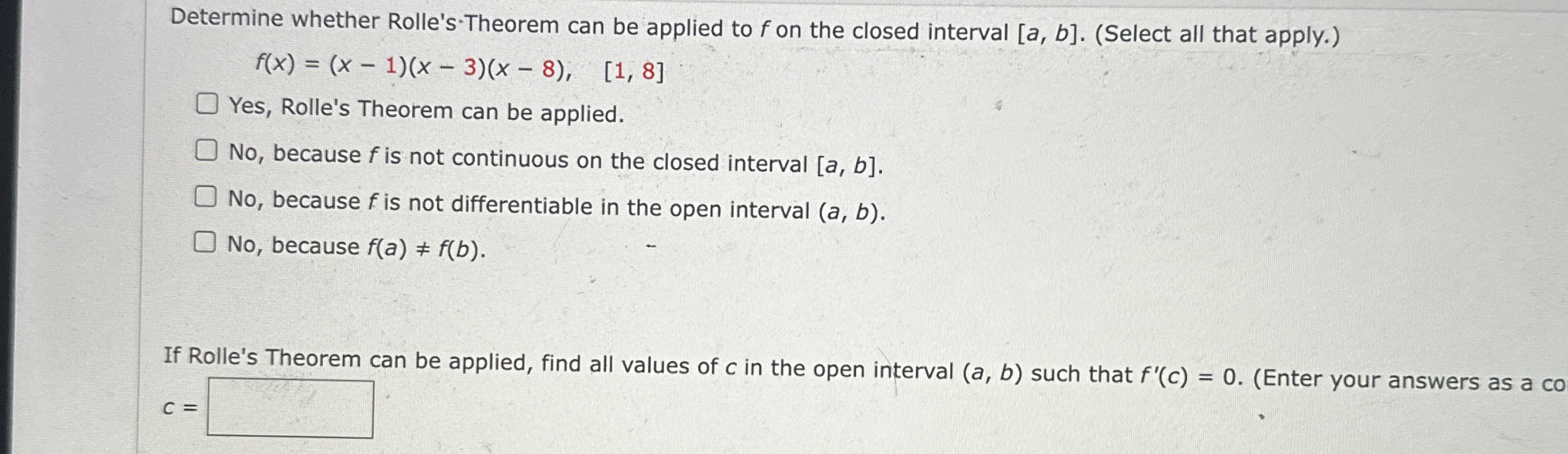 Solved Determine whether Rolle's-Theorem can be applied to f | Chegg.com