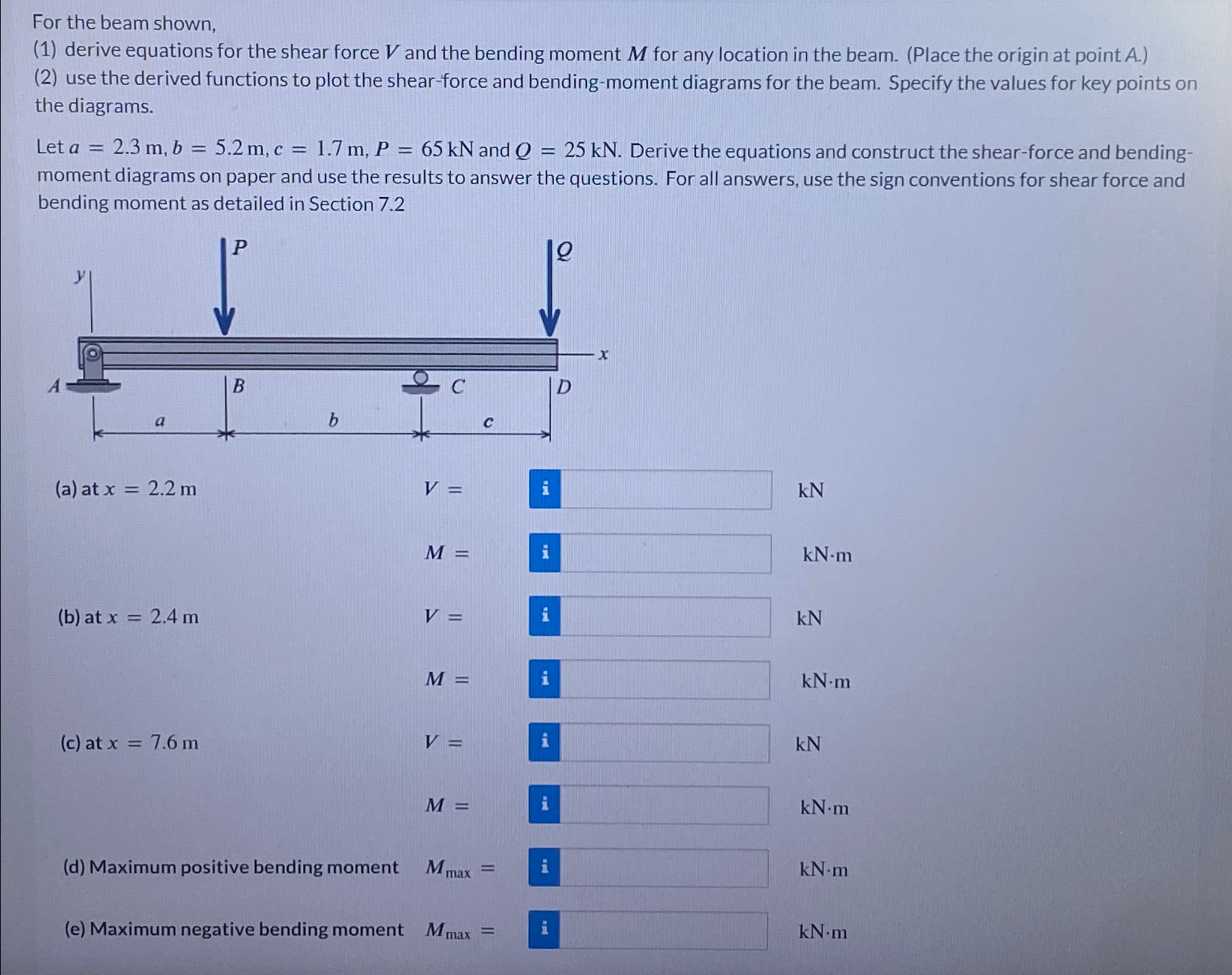 Solved For the beam shown,(1) ﻿derive equations for the | Chegg.com